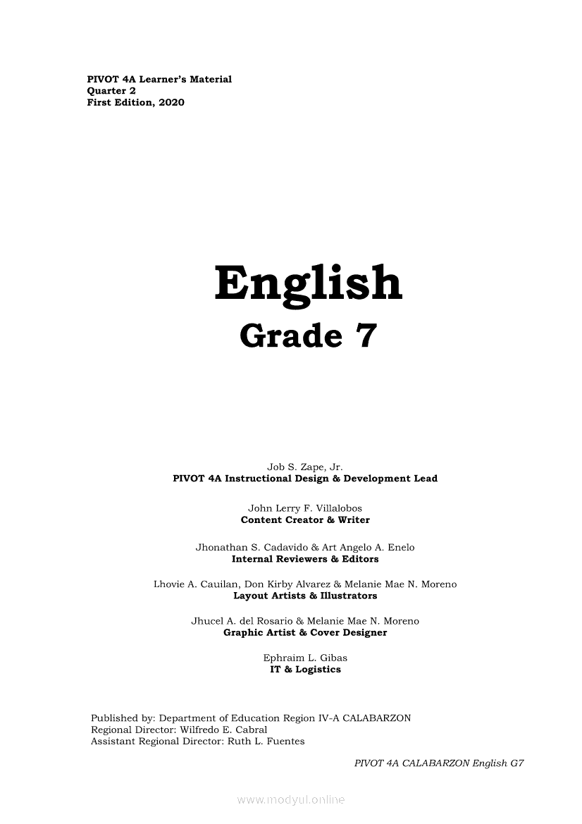 English 7 Second Quarter Module PIVOT Grade 7 Modules