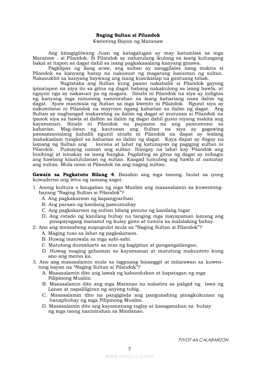 Filipino 7 Filipino Module Grade 7 Modules Filipino 7 Filipino Module Grade 7 Modules
