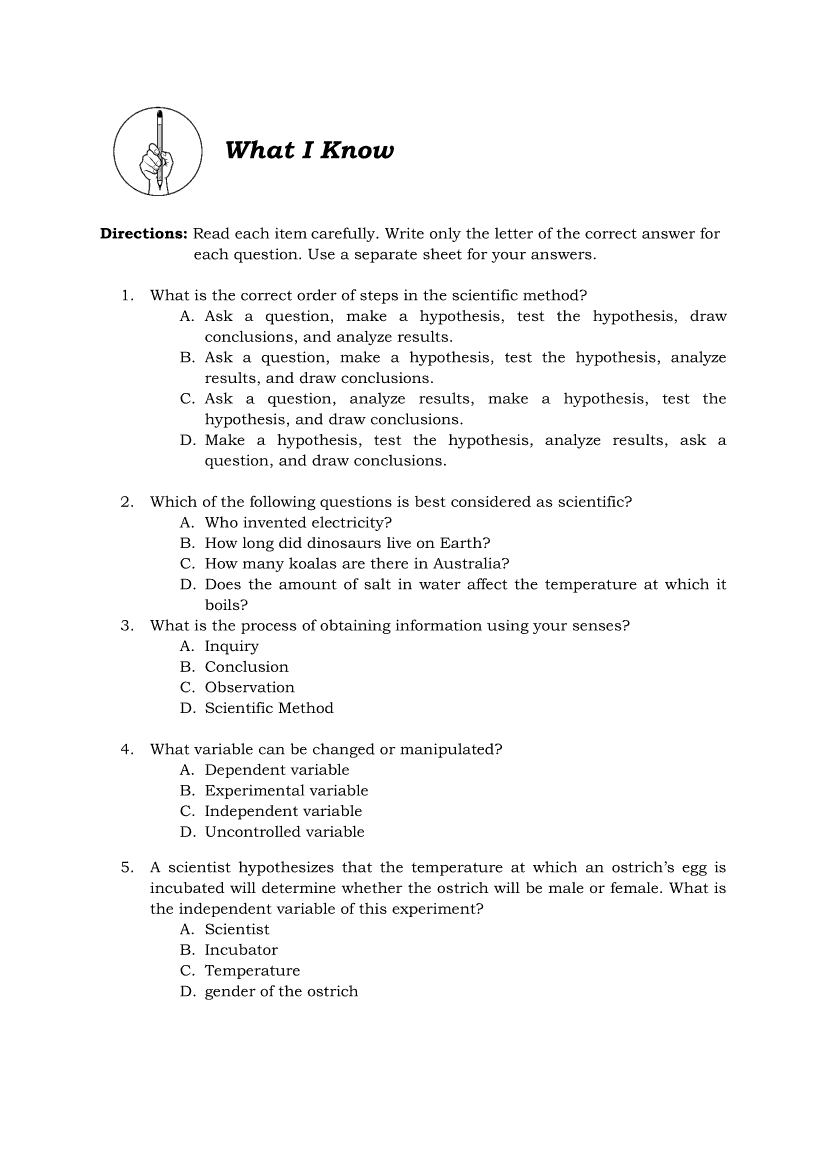 Science 7 Module 1 Scientific Ways Of Acquiring Knowledge And Solving